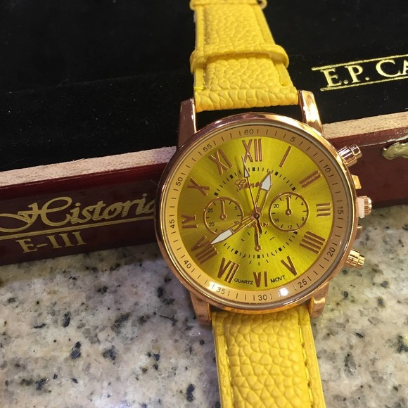 Accessories | Yellow Geneva Quartz Watch | Poshmark
